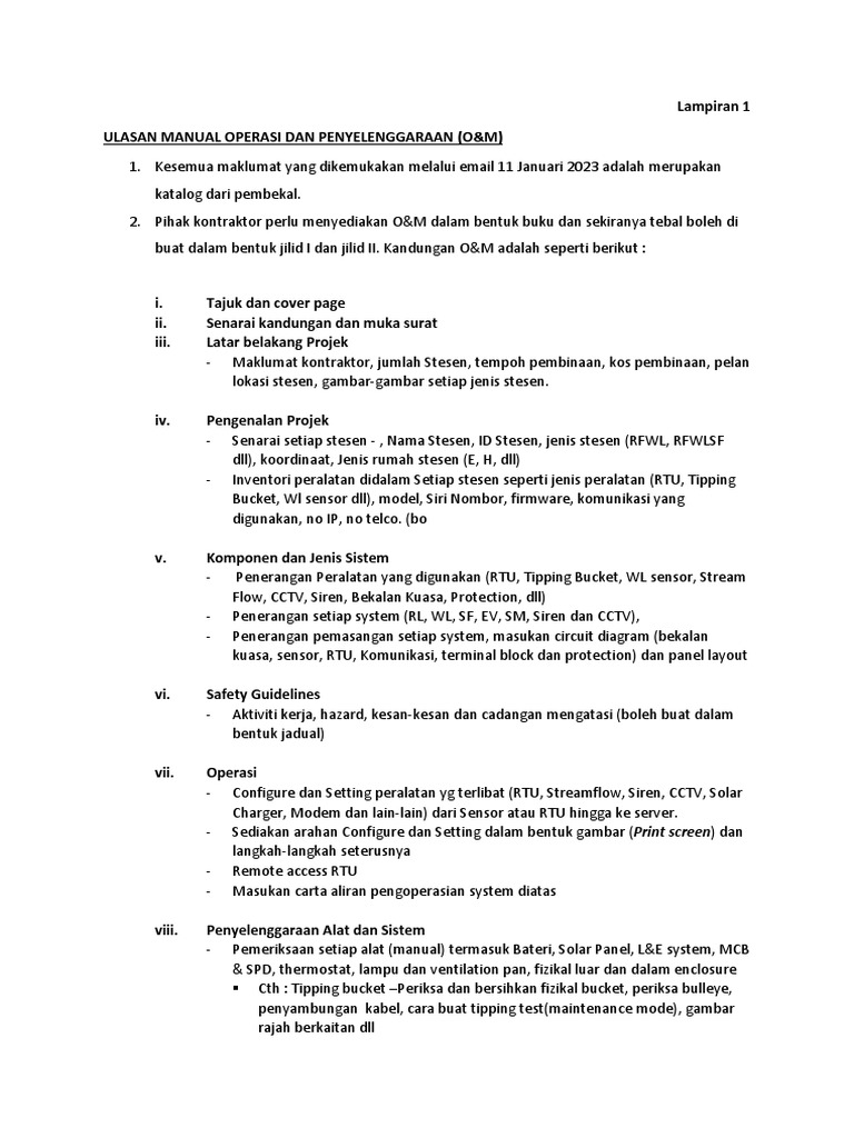 Ulasan Manual Operasi Dan Penyelenggaraan (O&M) | PDF