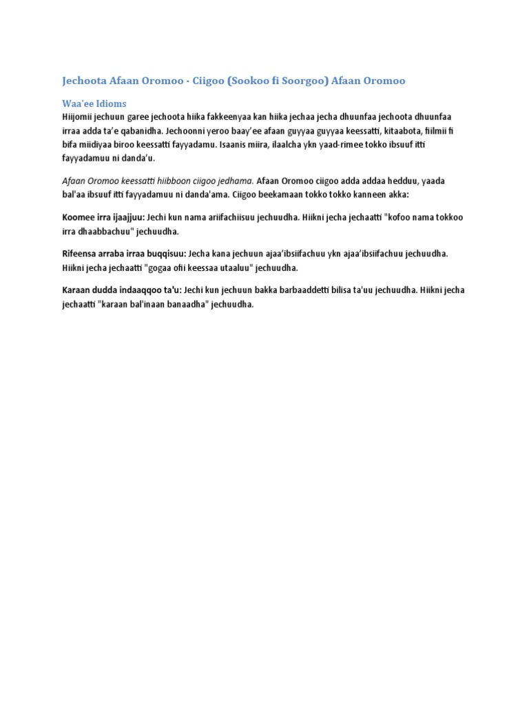 Jechoota Afaan Oromoo | PDF