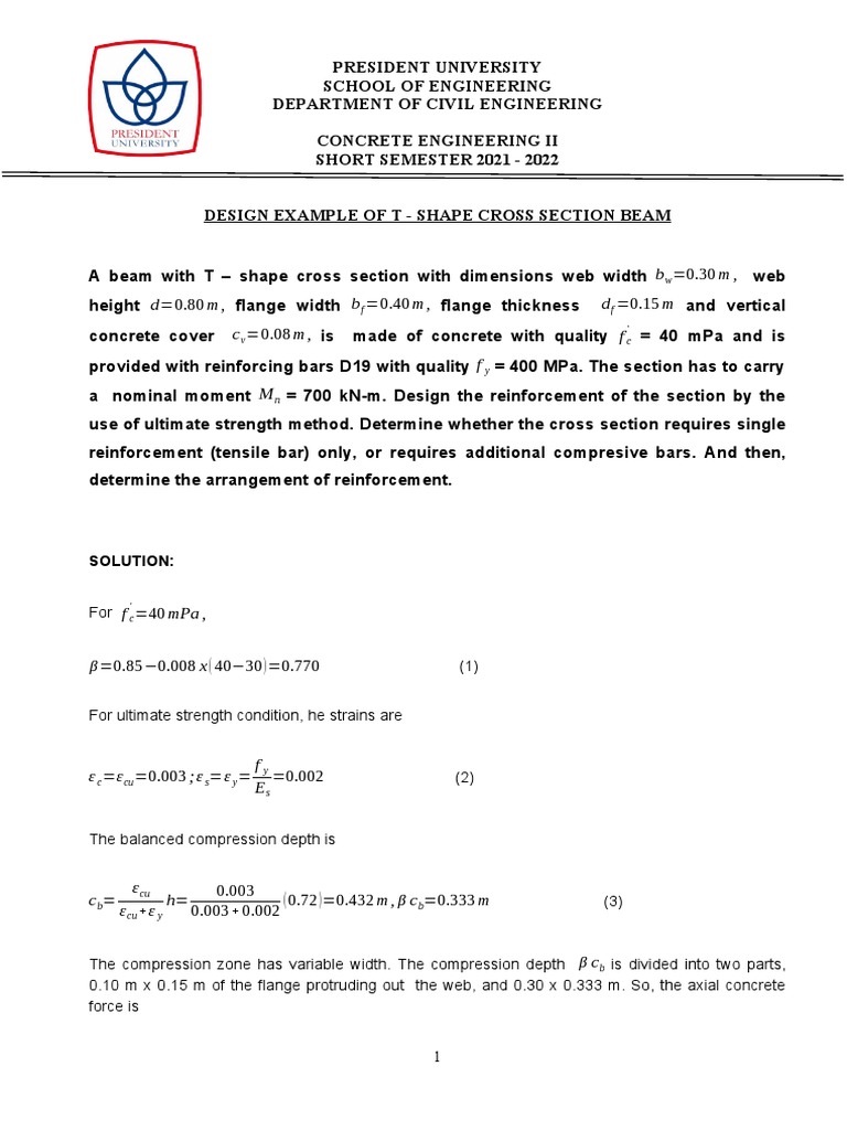 T-Section Beam Design Example | PDF | Beam (Structure) | Applied And ...