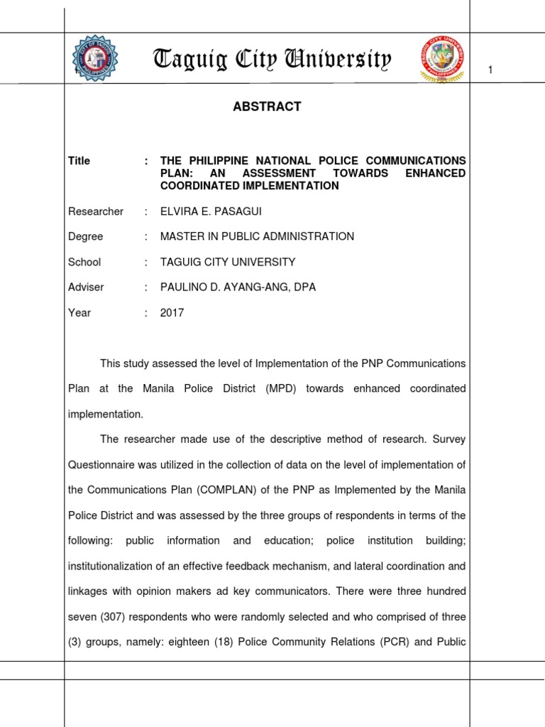 The PNP Communications Plan An Assessment Towards Its Enhanced ...