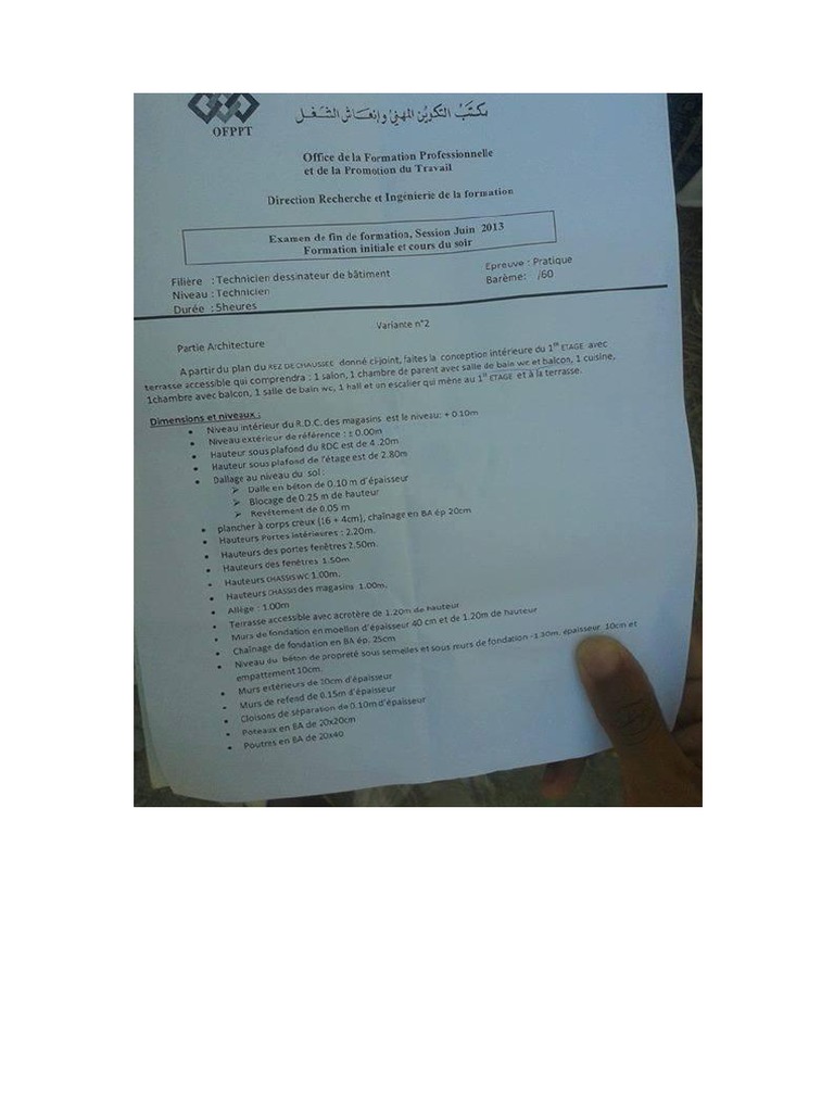 Examen de Fin de Formation 2013 Pratique TDB Dessin de Batiment | PDF