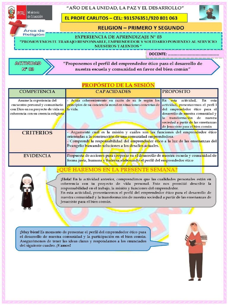 Experiencia de Aprendizaje 03 - Actividad 3 - 1ero y 2do - Religion - 2023 - 00001 | PDF