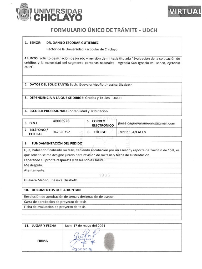 FUT Solicito Designación de Jurado, Fecha y Hora de Sustentación | PDF