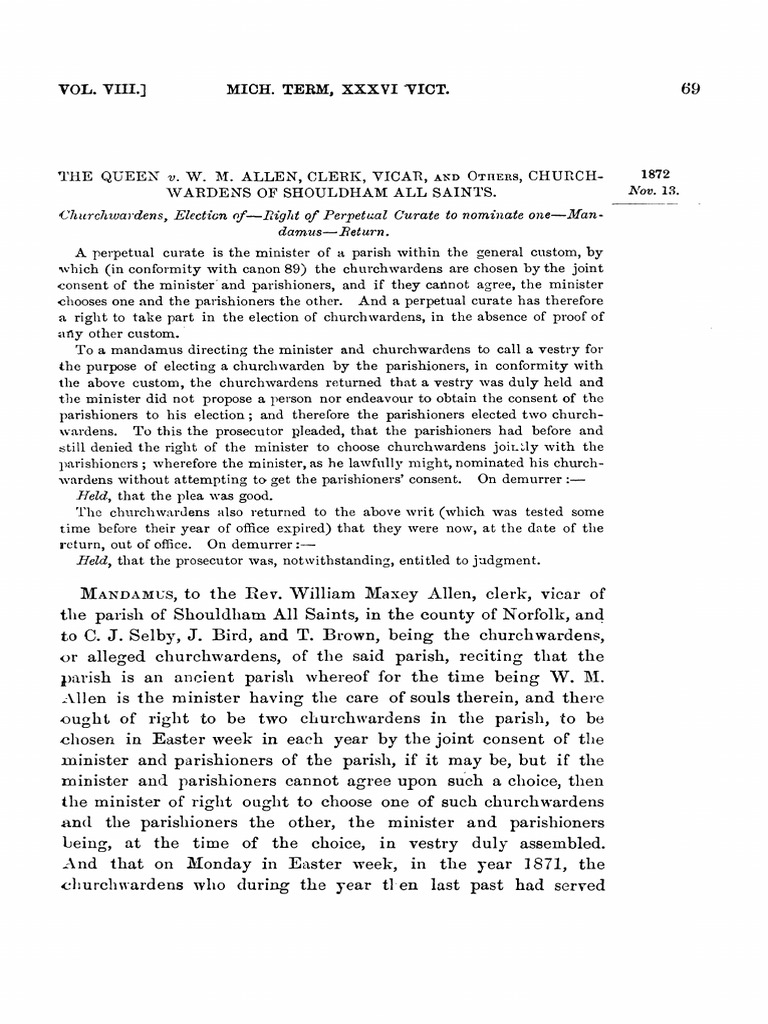 R V Allen (1872) LR CCR 367 | PDF | Christian Denominational Families ...