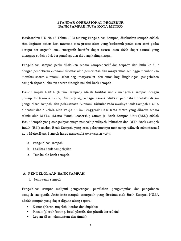 Sop Bank Sampah Nusa | PDF