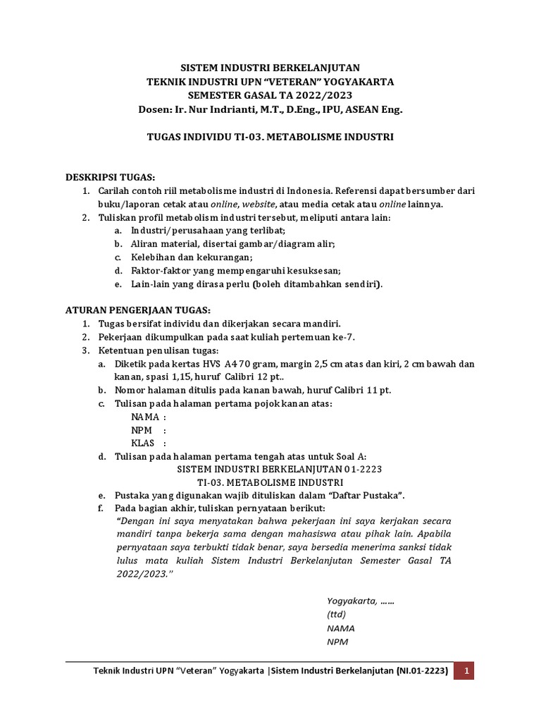 Indrianti SIB 01-2223 TI-03. Metabolisme Industri | PDF