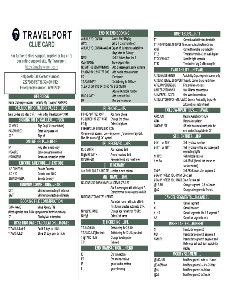 Galileo Booking System Commands Guide | PDF | Airlines | Civil Aviation