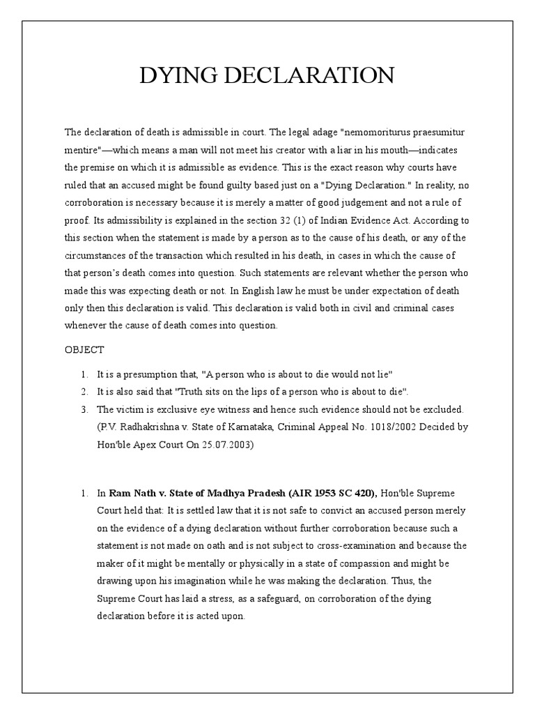 Dying Declaration | PDF | Evidence (Law) | Legal Procedure