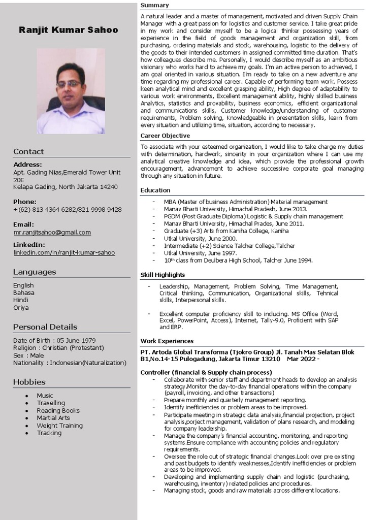 CV Ranjit | PDF | Supply Chain | Logistics