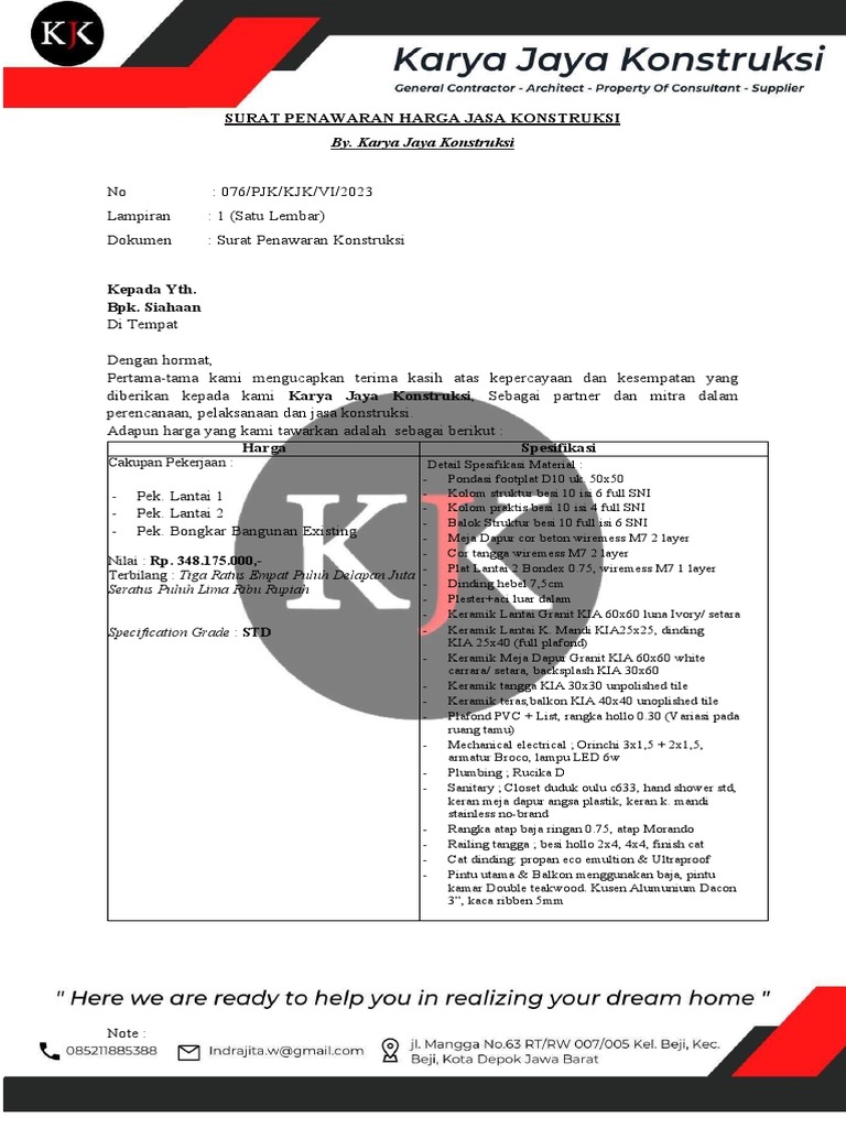 Surat Penawaran Kontruksi | PDF