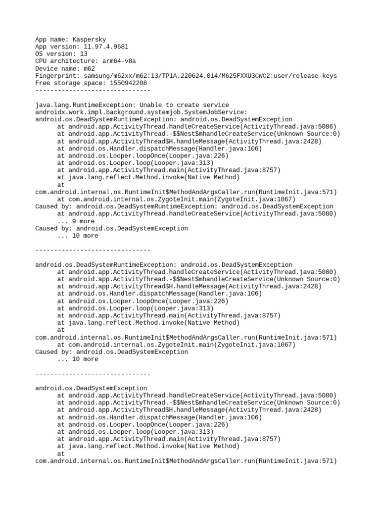 Kaspersky App Dead System Error Fix | PDF | Android (Operating System) | Mobile App