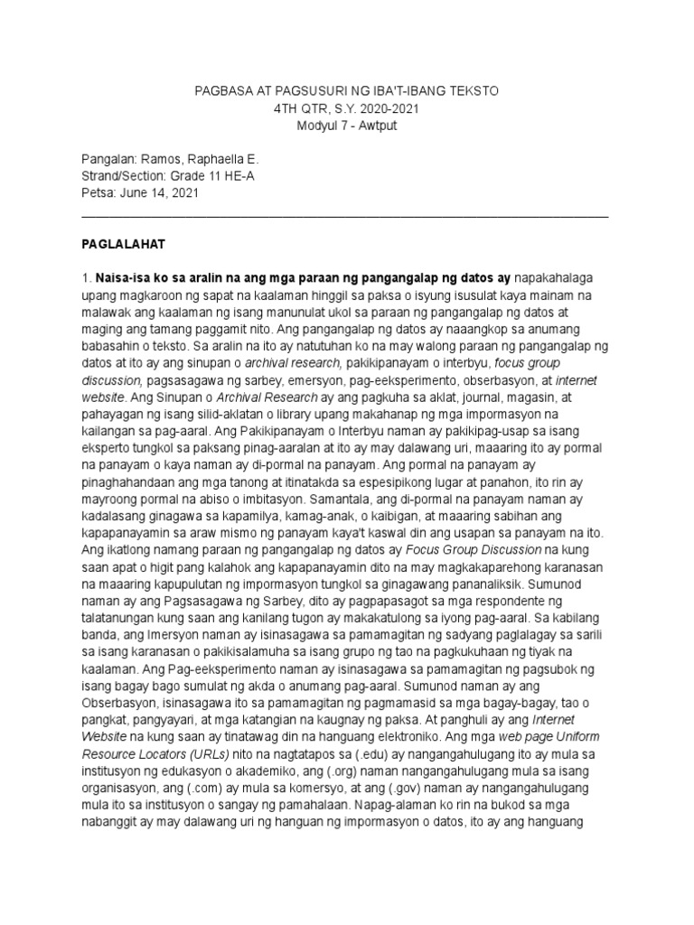 Modyul 7-Pagbasa | PDF