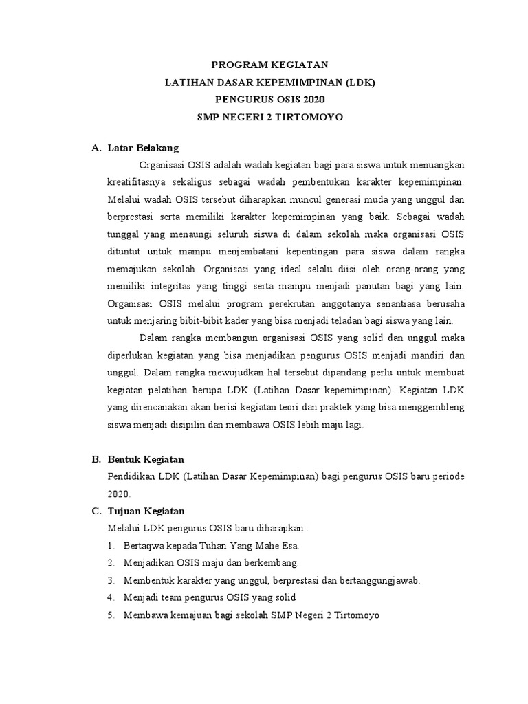 Program LDK Pengurus OSIS 2020 | PDF