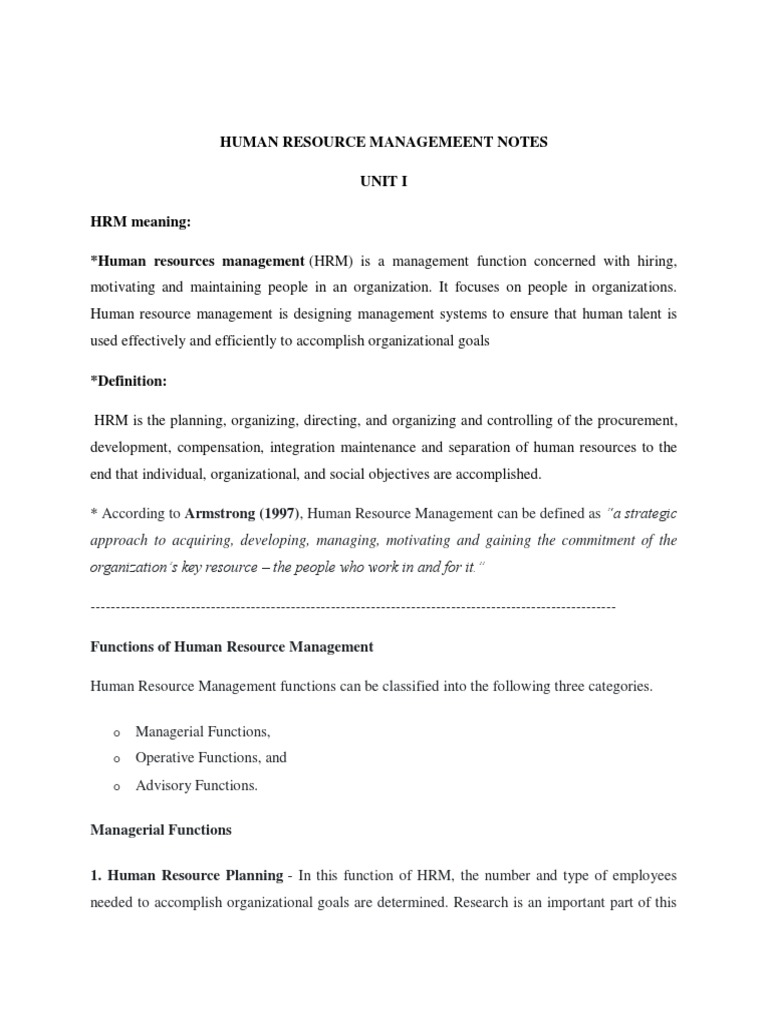 HRM 5 Units Notes | PDF | Human Resource Management | Human Resources