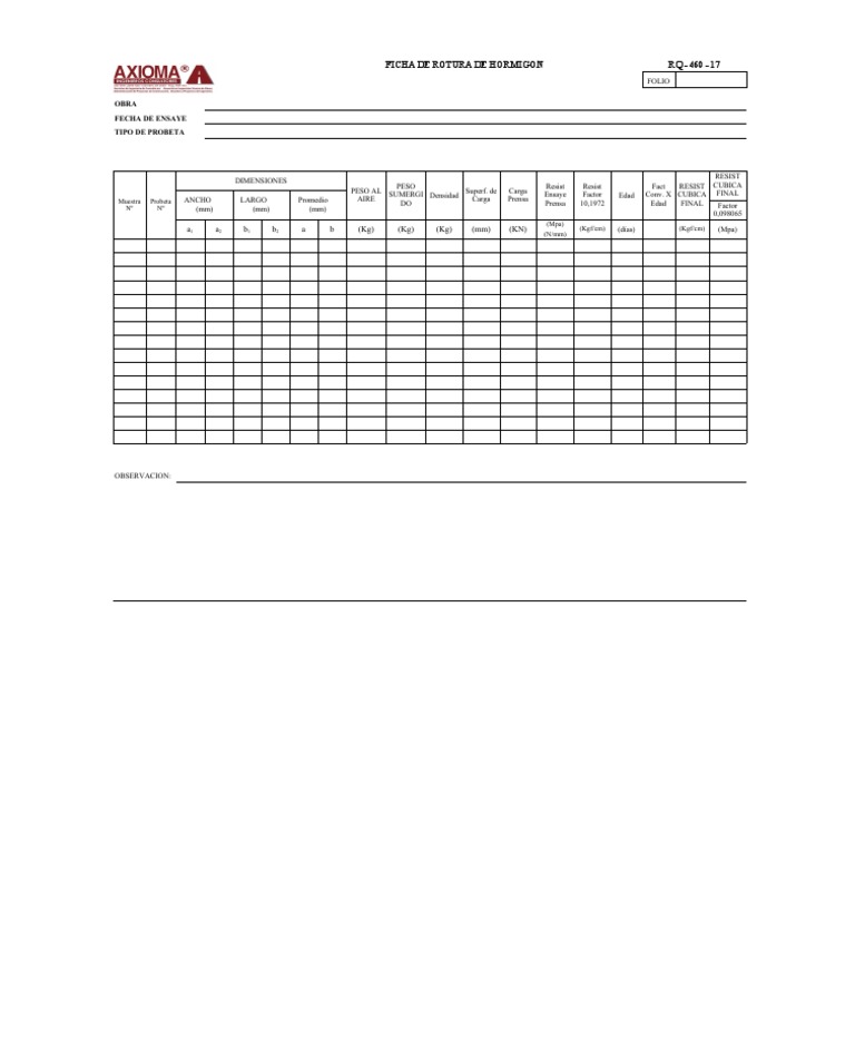RQ 460 17 - Ficha Rotura Hormigón | PDF