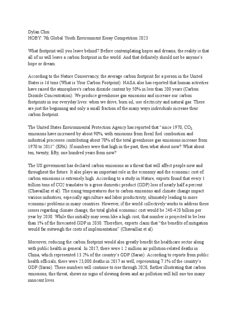 Hoby 7th Global Youth Environmental Essay Competition 2023-Dylan Choi ...