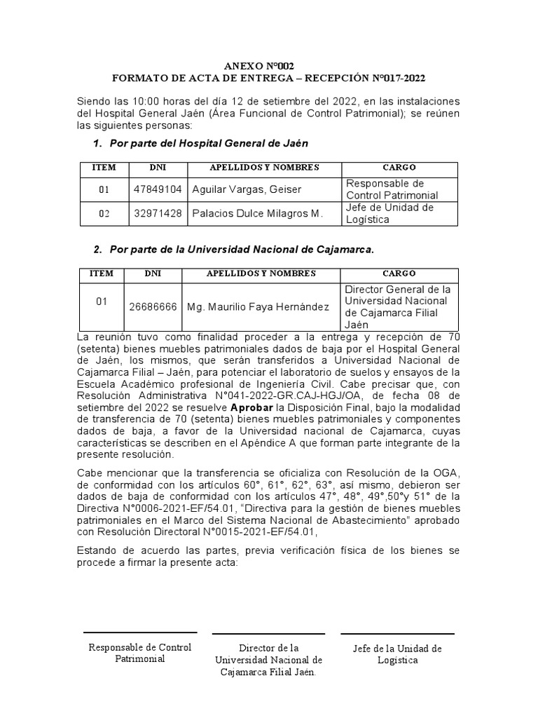 Acta 17 - 2022 - Transferencia Univ. Nac - Cajamarca | PDF