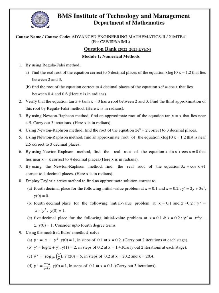 5 - Question Bank - Advanced Engineering MAthematics-II - 21MTB41 | PDF ... 5 - Question Bank - Advanced Engineering MAthematics-II - 21MTB41 | PDF ...