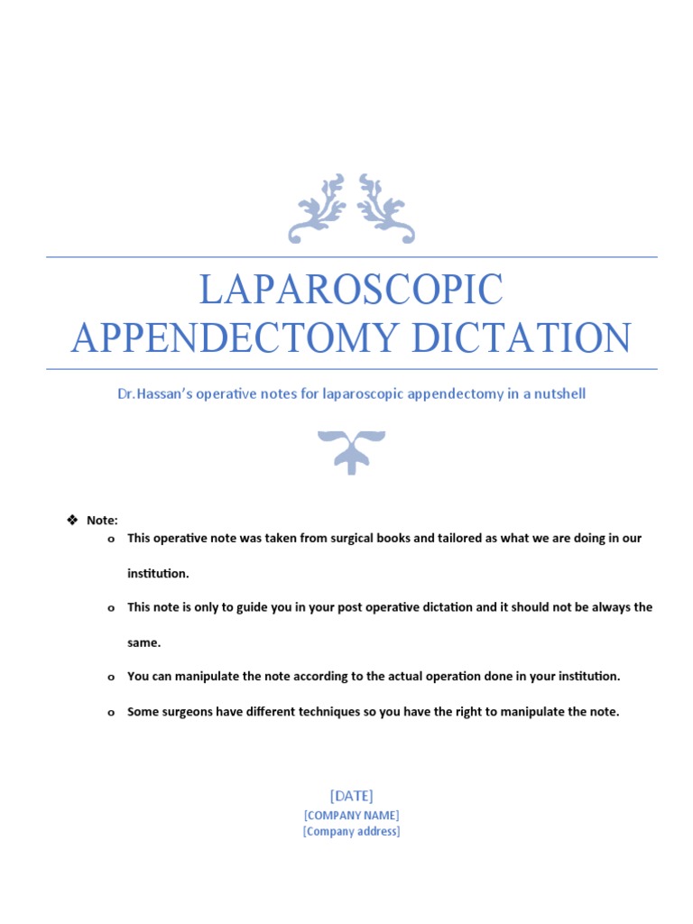 Laparoscopic Appendectomy Operative Note | PDF | Medical Specialties ...