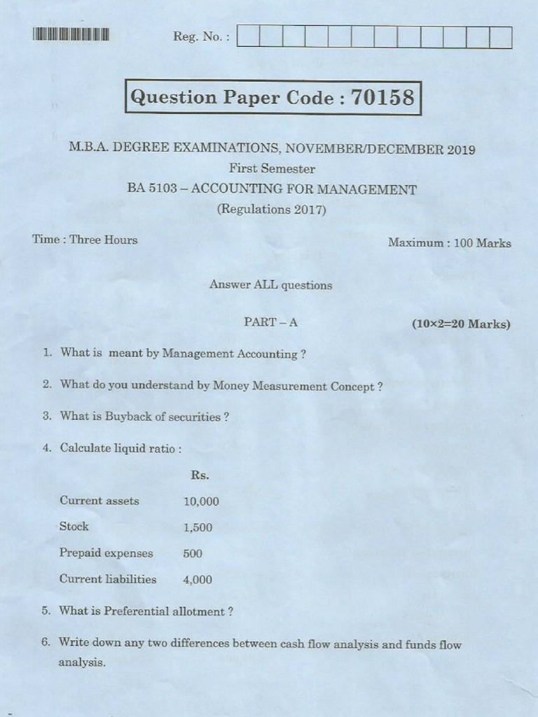 Anna University BA5103 Accounting For Management Nov Dec 2019 Question ...