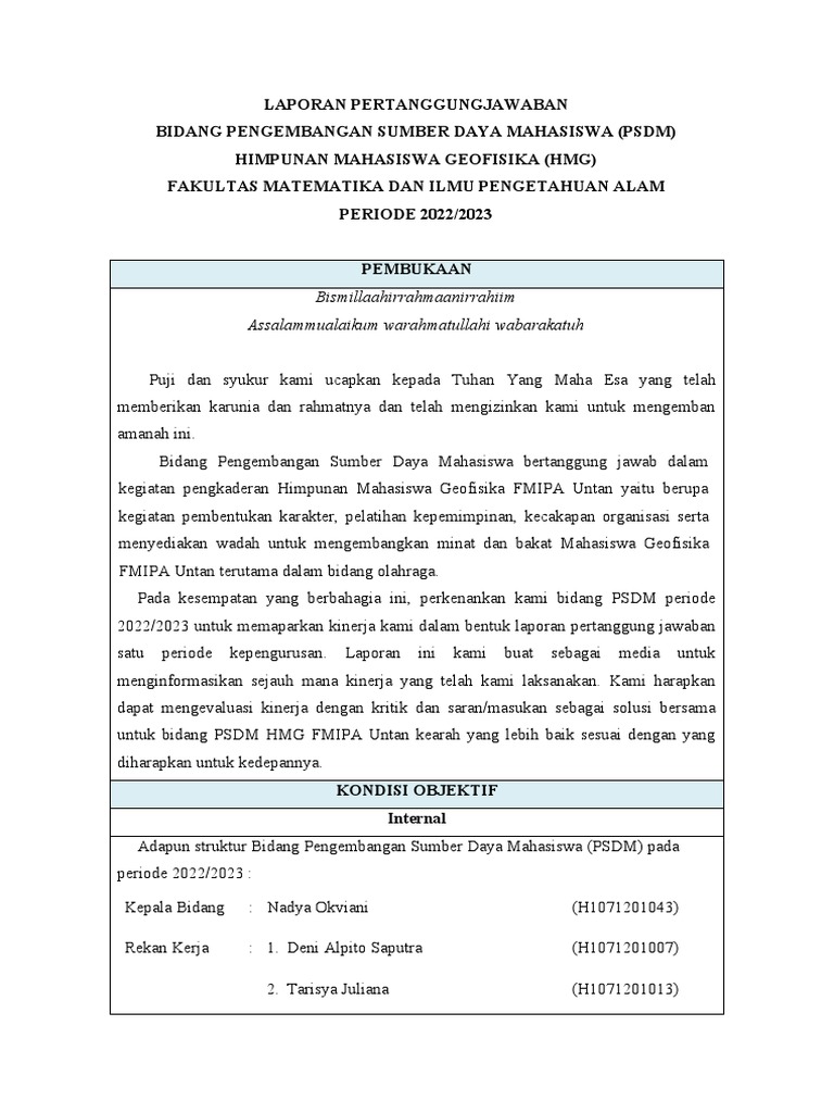 LPJ - Bidang PSDM HMG 2023 - Revisi | PDF