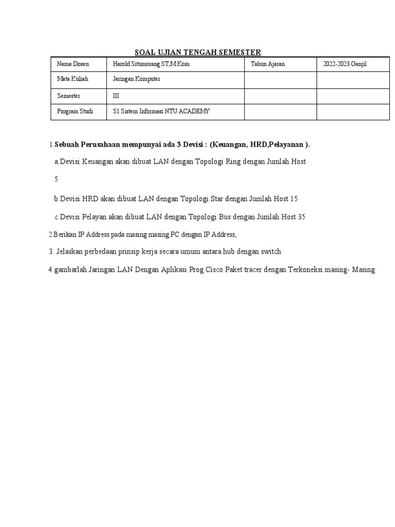 Soal Ujian Akhir Semester Ntu 01-02-2023 | PDF