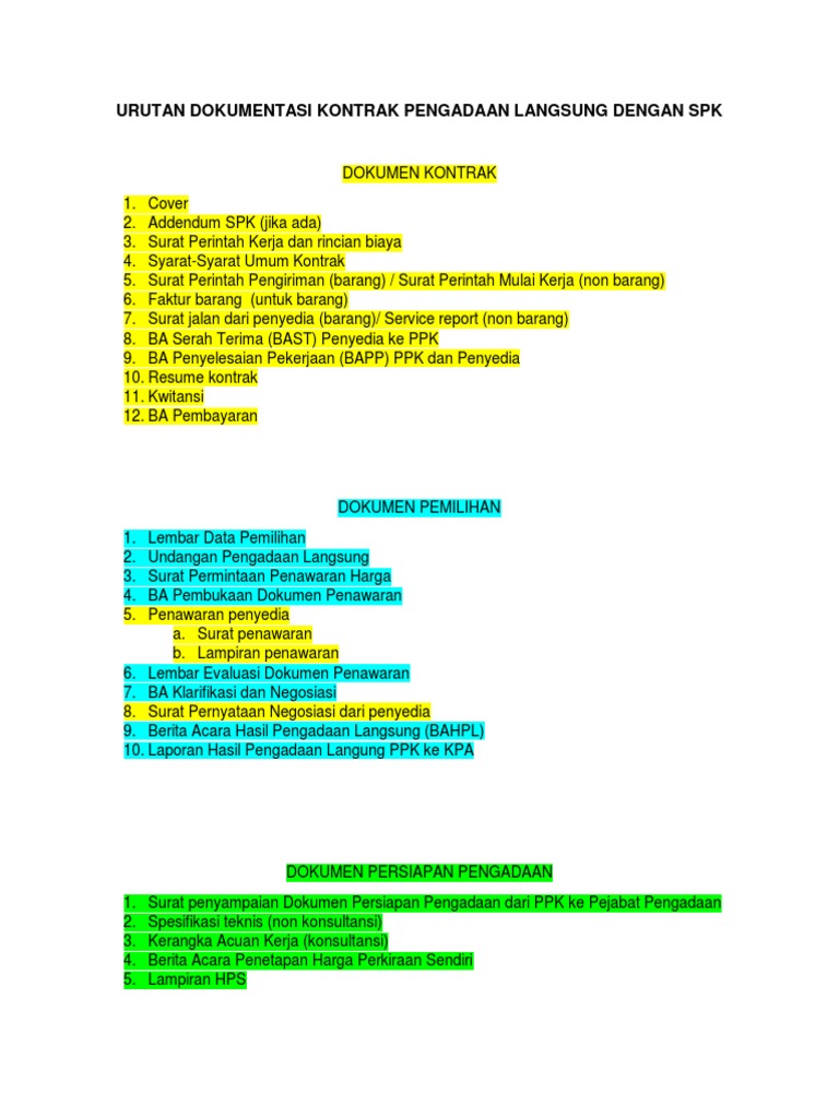 Urutan Dokumen Kontrak Pengadaan Langsung | PDF