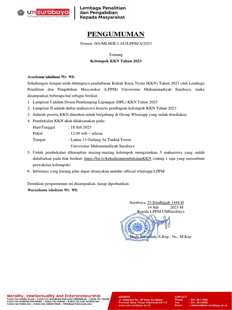 Pengumuman Kelompok KKN 2023 | PDF