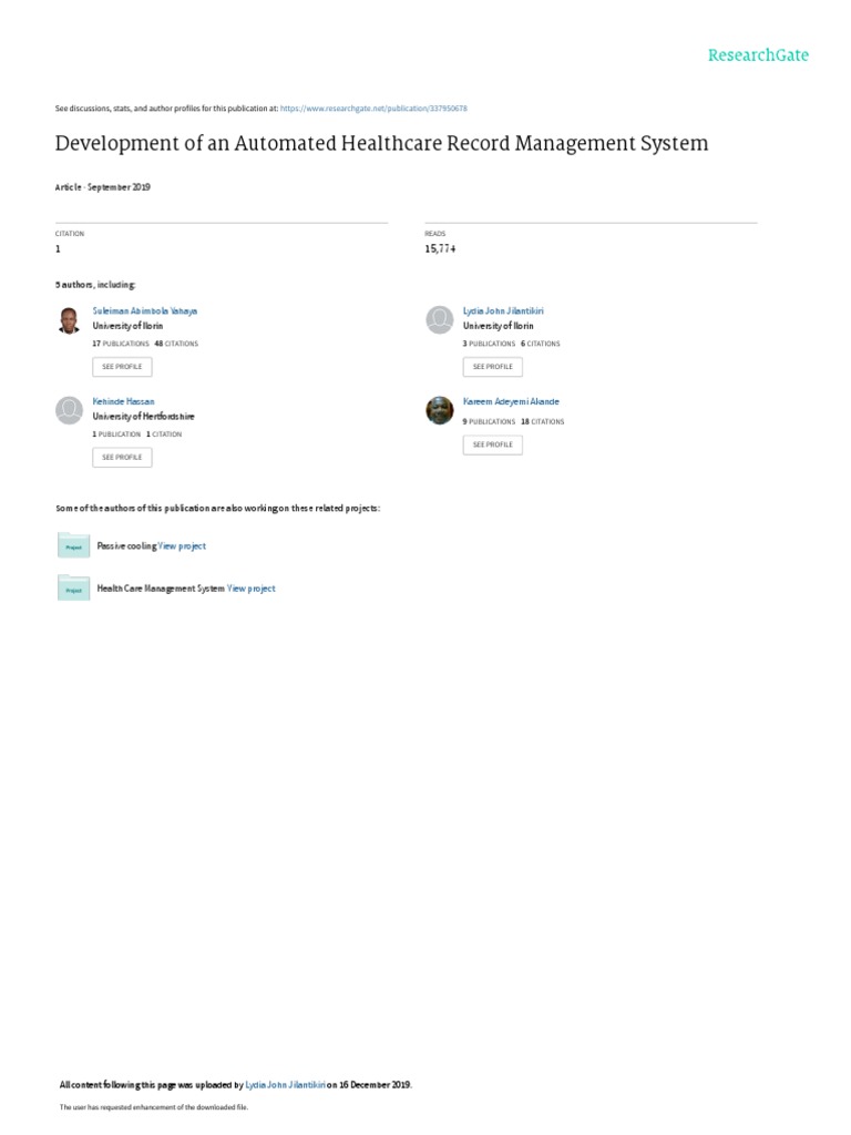 Automated Healthcare Record Management Paper PDF Databases Pharmacy