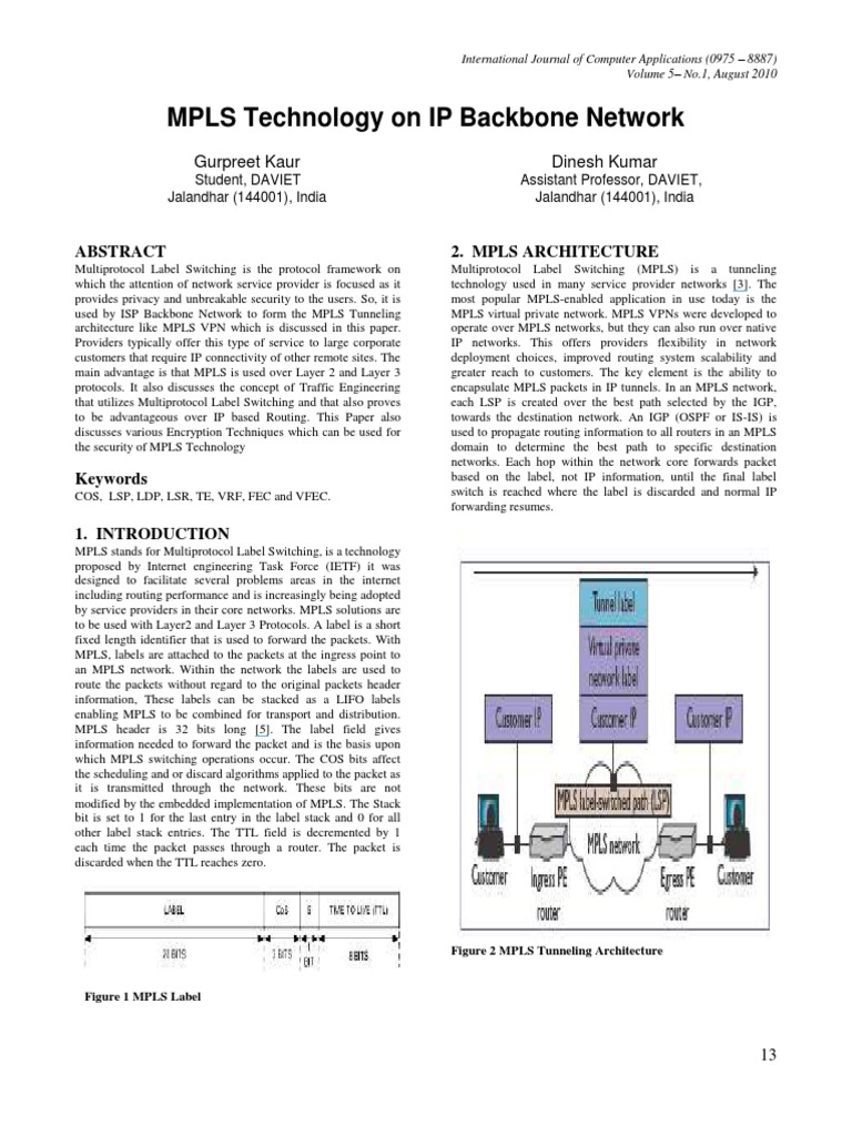 MPLS Technology On IP Backbone Network | PDF | Networking ...