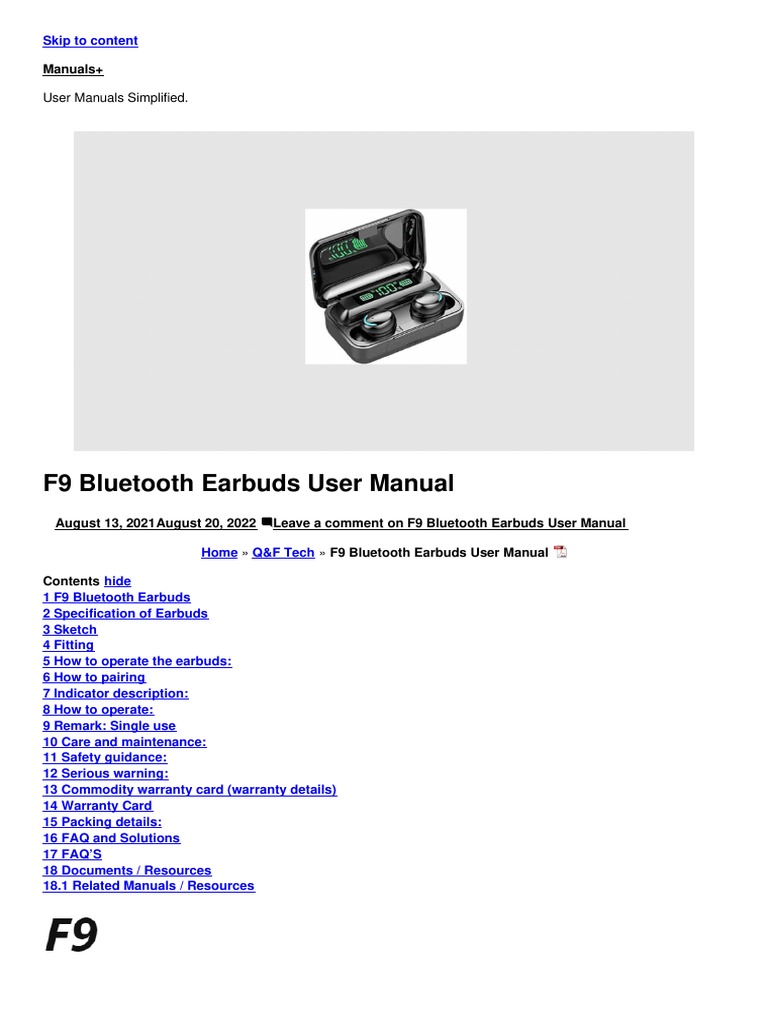 F9 Earbuds User Guide | PDF | Business | Home & Garden