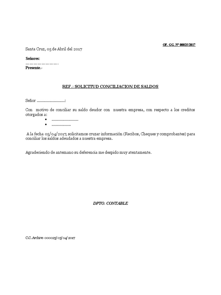 Carta Solicitud de Saldos | PDF
