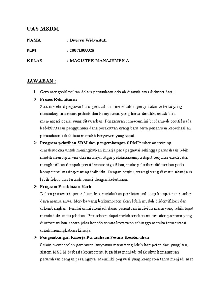 Uas MSDM Dwiayu Widyastuti | PDF