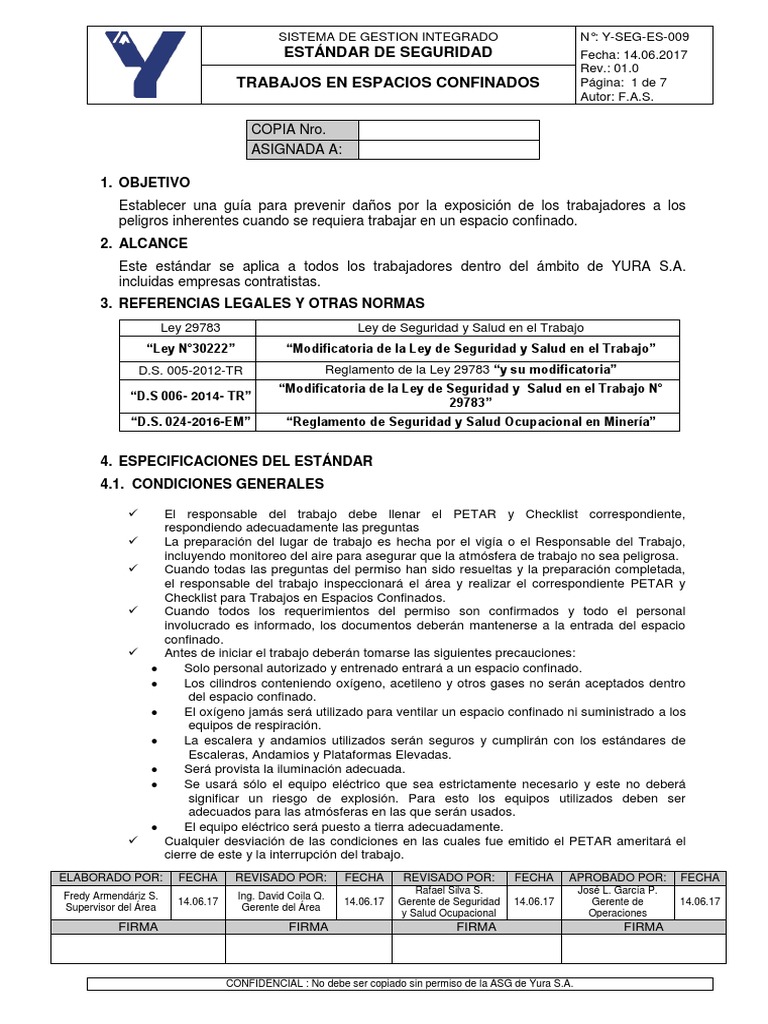 Anexo #37 - Estándar Trabajos en Espacios Confinados | PDF | Oxígeno ...