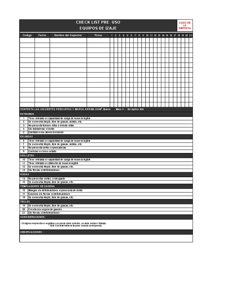 Checklist de Inspección de Equipos de Izaje | PDF