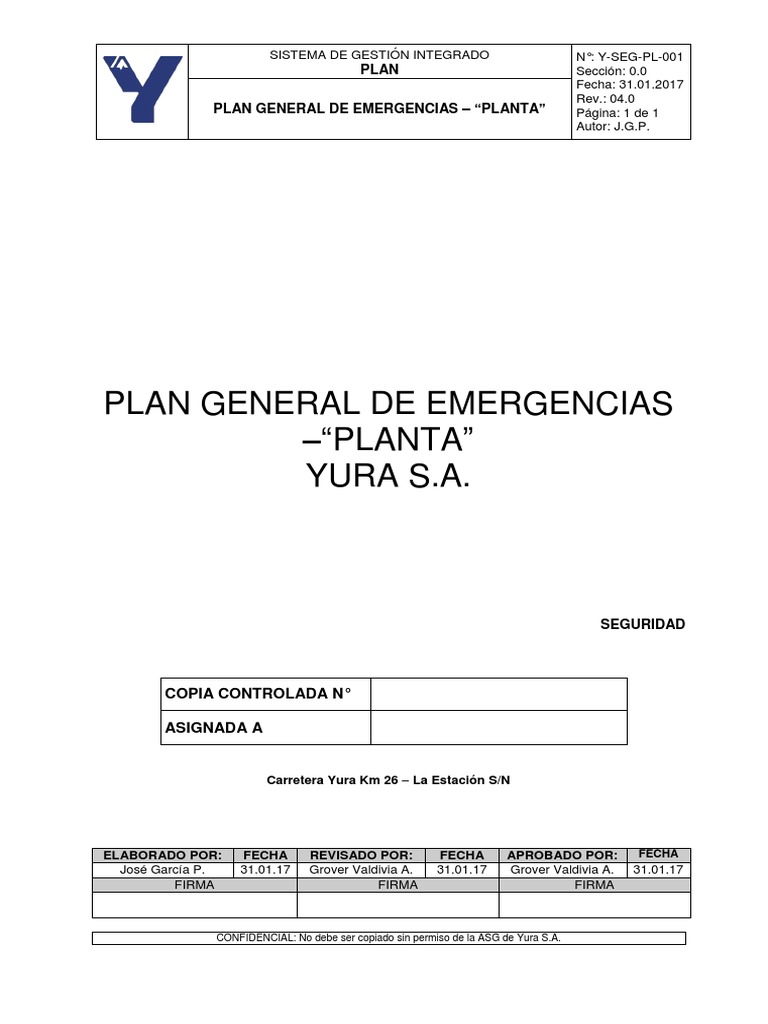 Anexo #20 - Plan General de Emergencias | PDF | Emergencia | Primeros auxilios