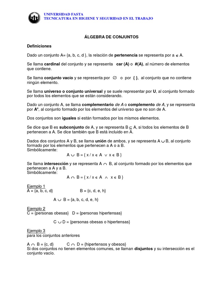 Álgebra de Conjuntos: Definiciones y Propiedades | PDF | Conjunto ...