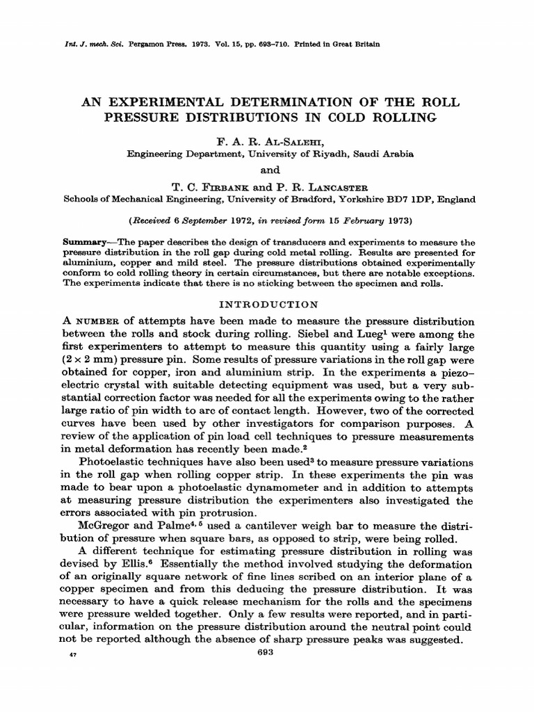 Cold Rolling Pressure Distribution Study | PDF | Gear | Deformation ...