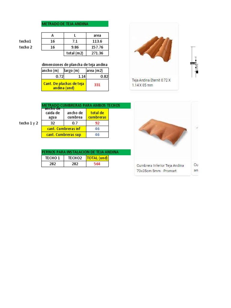 Metrado de Teja Andina Lucerna | PDF