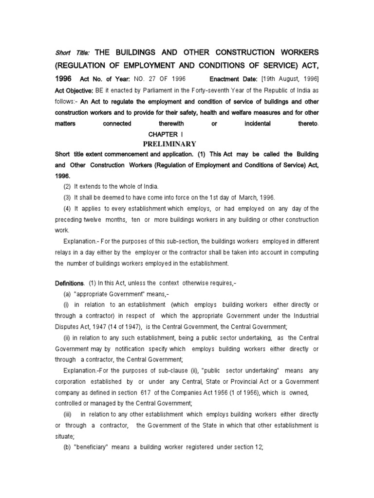 Building Workers Welfare Act, 1996 | PDF | Employment | Committee