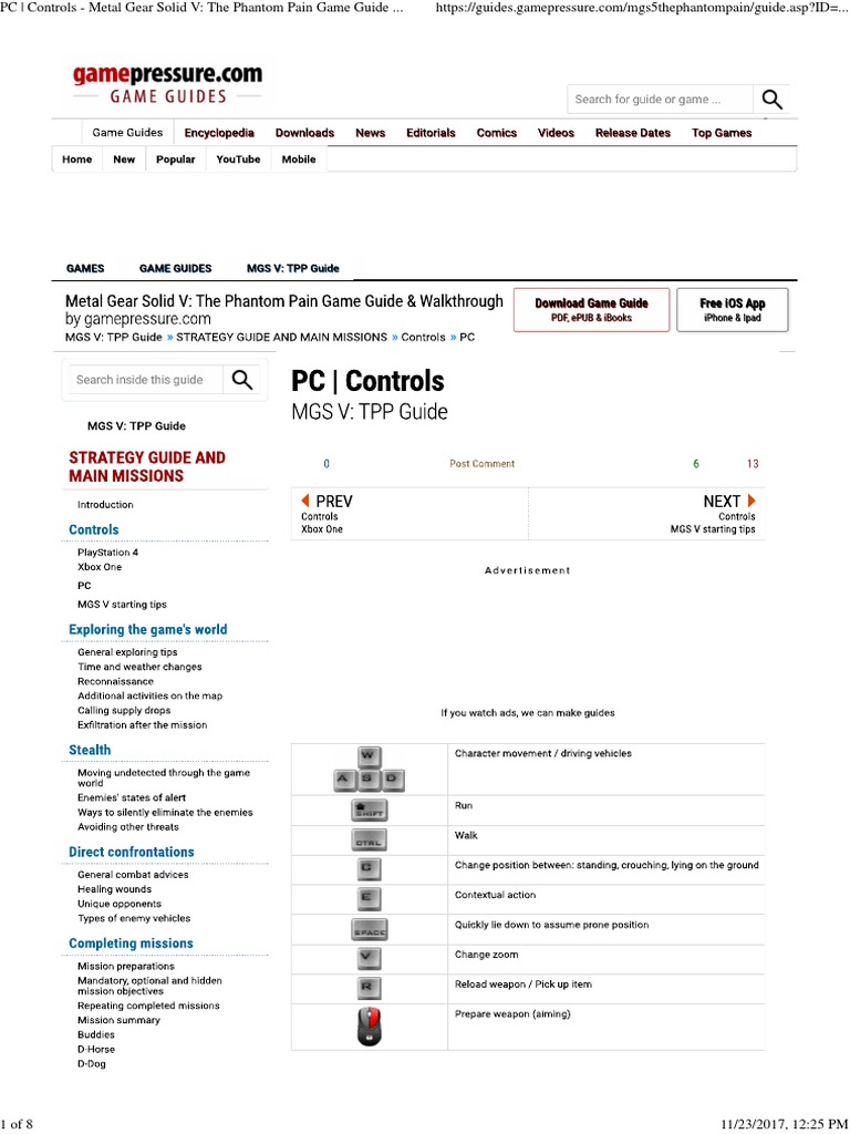 MGSV PC Controls Guide | PDF