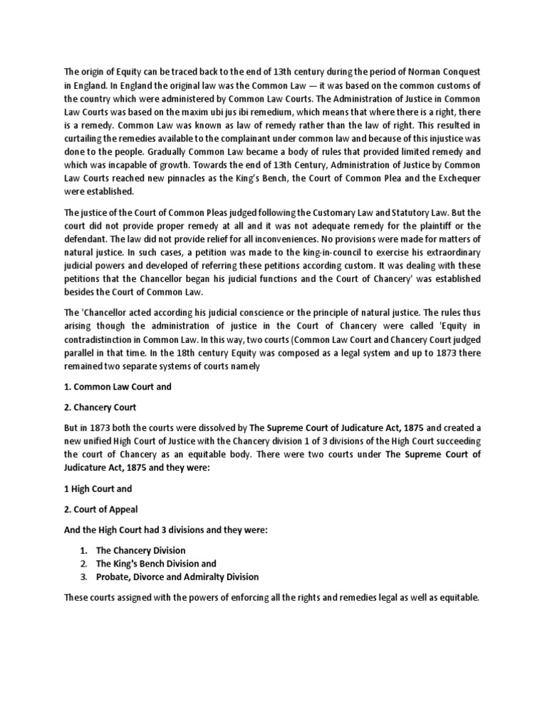 Origin and Development of Equity | PDF | Equity (Law) | Common Law