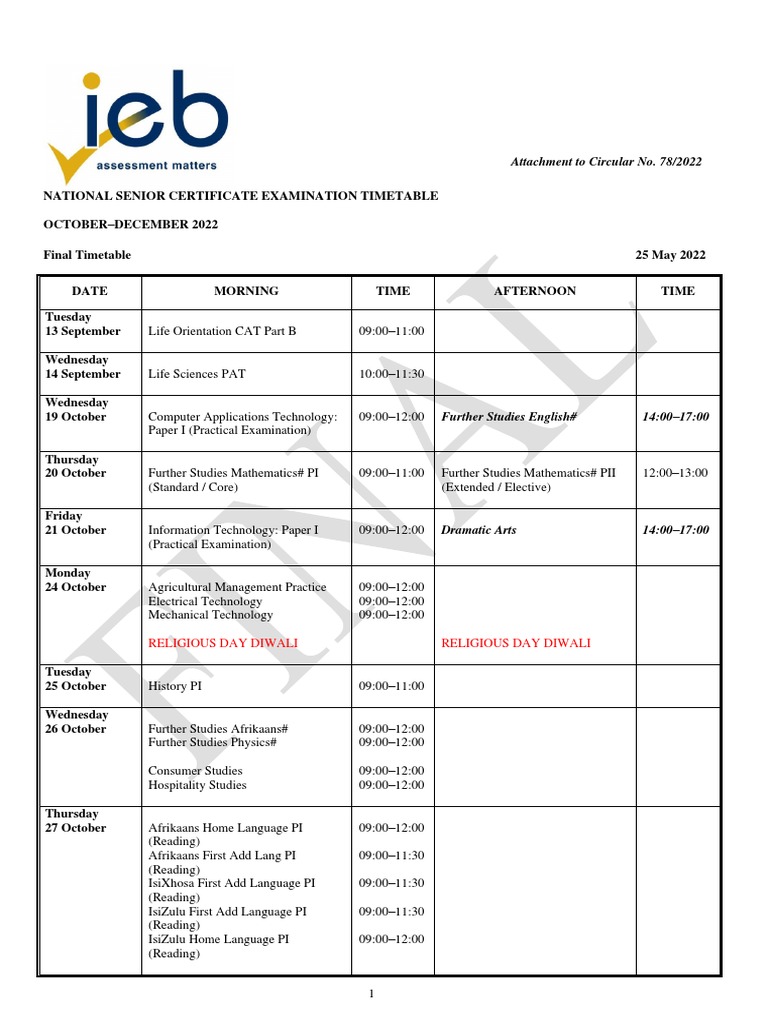 2022 IEB Final Timetable | PDF | Human Communication | Languages