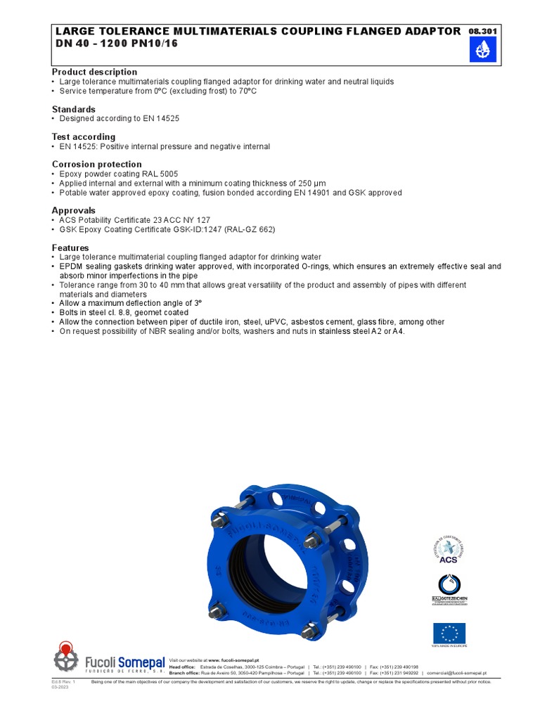 DN 40 - 1200 PN10/16: Large Tolerance Multimaterials Coupling Flanged ...