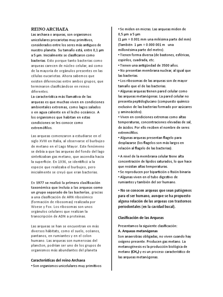 Características del Reino Archaea | PDF | Archaea | Las bacterias