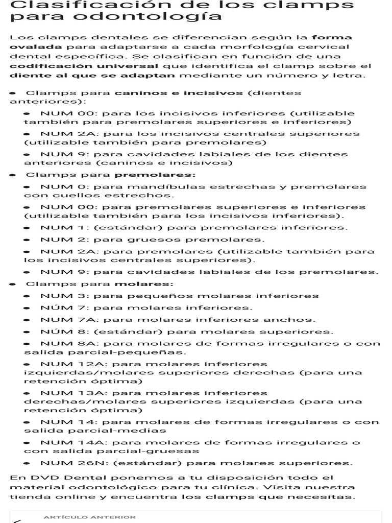 Guía de Clamps Dentales Tipos y Clasificación | PDF | Odontología | Diente