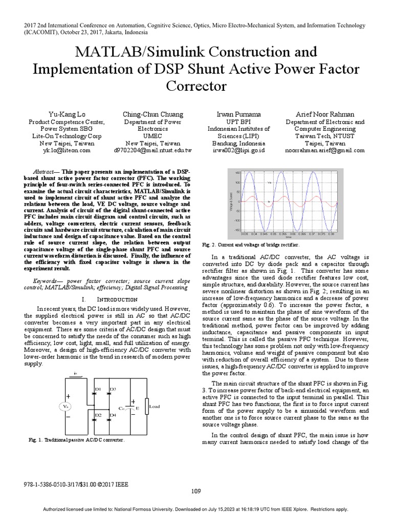 MATLAB/Simulink Construction and Implementation of DSP Shunt Active Power Factor Corrector | PDF ...