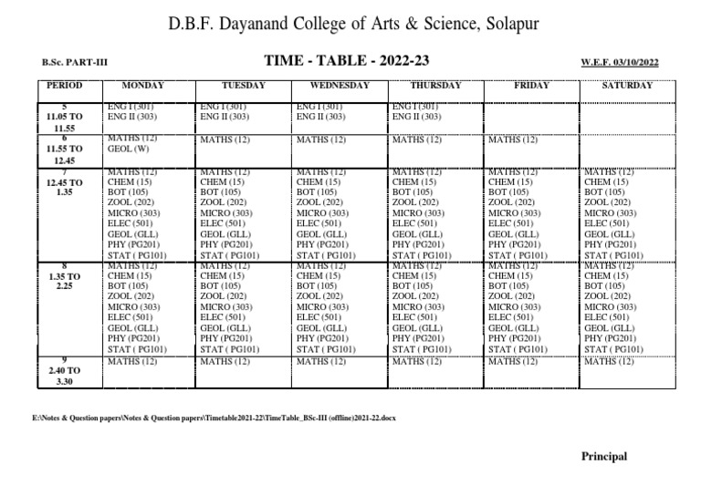Time Table BSC 3 Theory 2022 23 | PDF