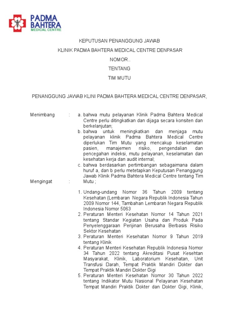 Tim Mutu Klinik Padma Bahtera | PDF