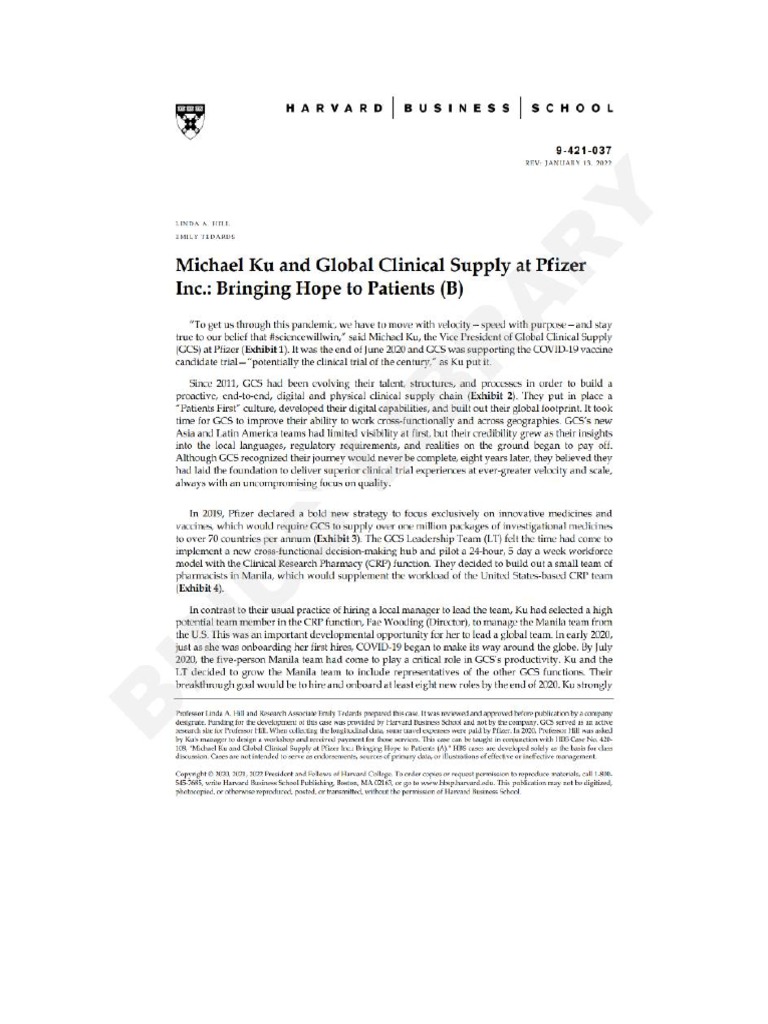 Case Study 3 - Michael Ku and Global Clinical Supply at Pfizer Inc | PDF